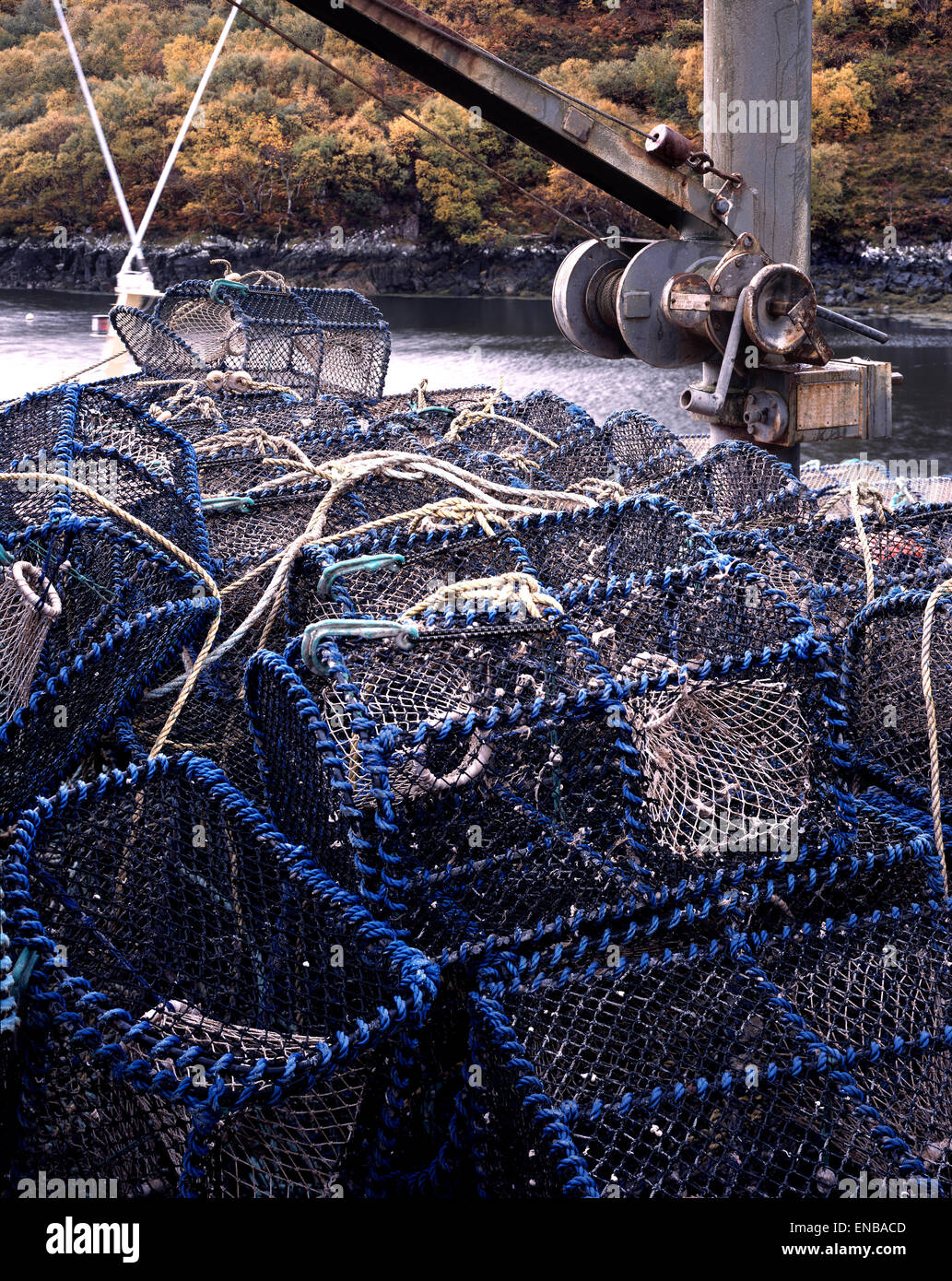 New creels on the slipway at Kylesku, Sutherland, Northwest Highlands ...