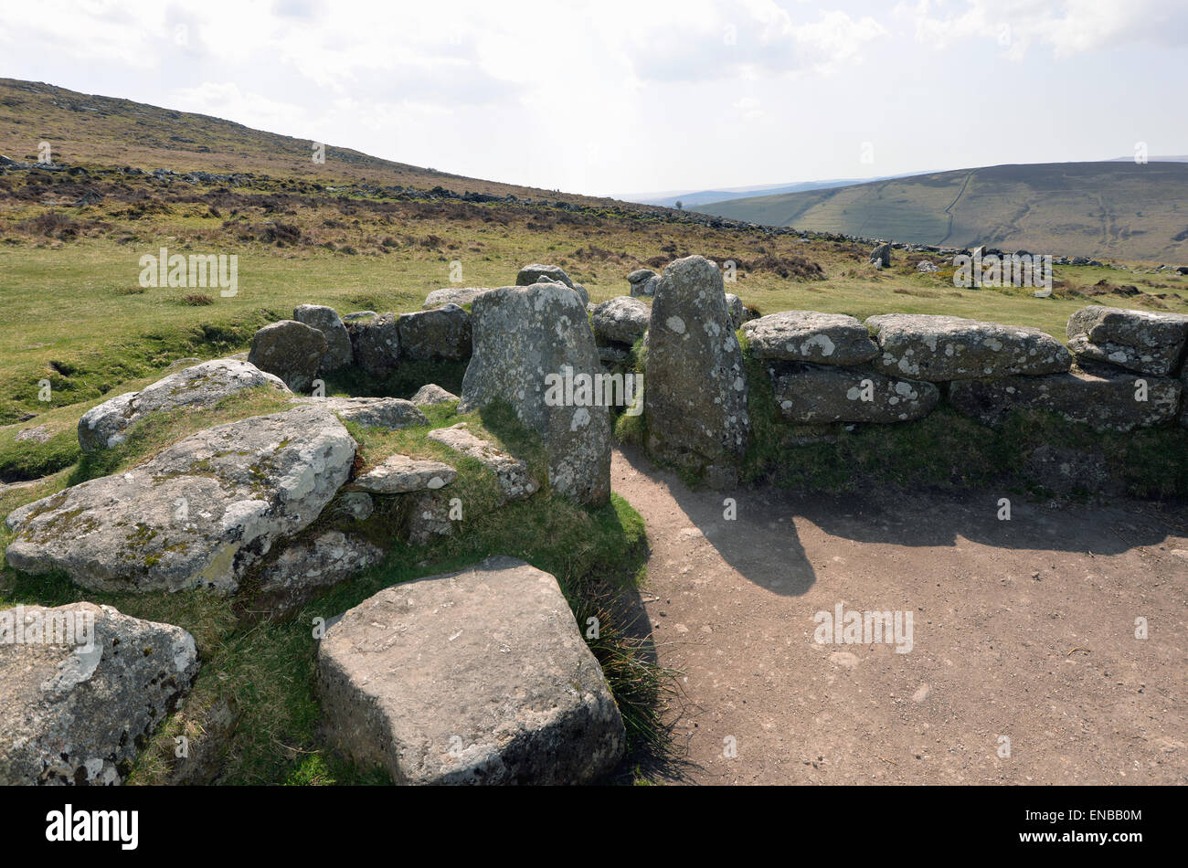 Grimspound. A late Bronze Age settlement on Dartmoor, Devon, UK. 24 hut ...