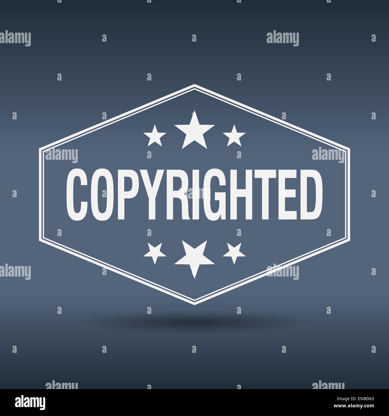 copyrighted hexagonal white vintage retro style label Stock Photo - Alamy
