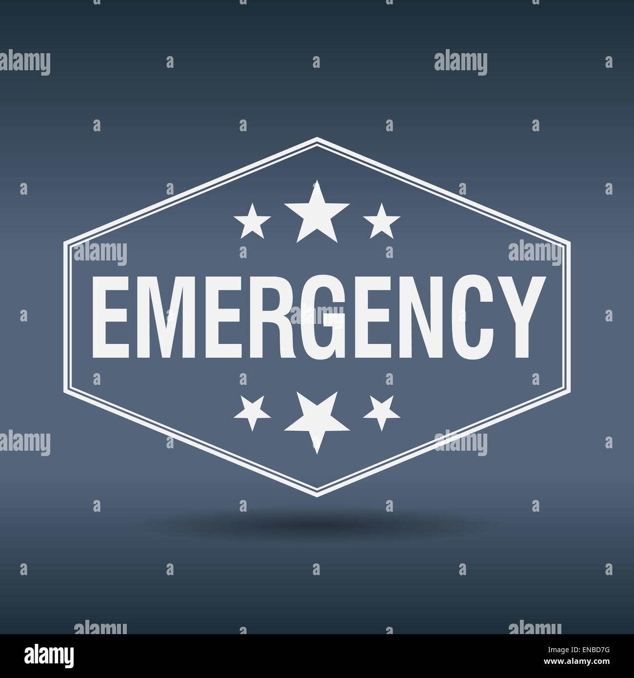 emergency hexagonal white vintage retro style label Stock Photo - Alamy