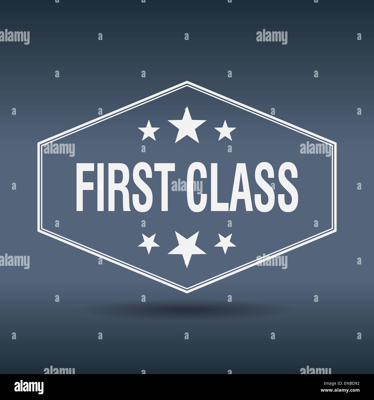 first class hexagonal white vintage retro style label Stock Photo - Alamy