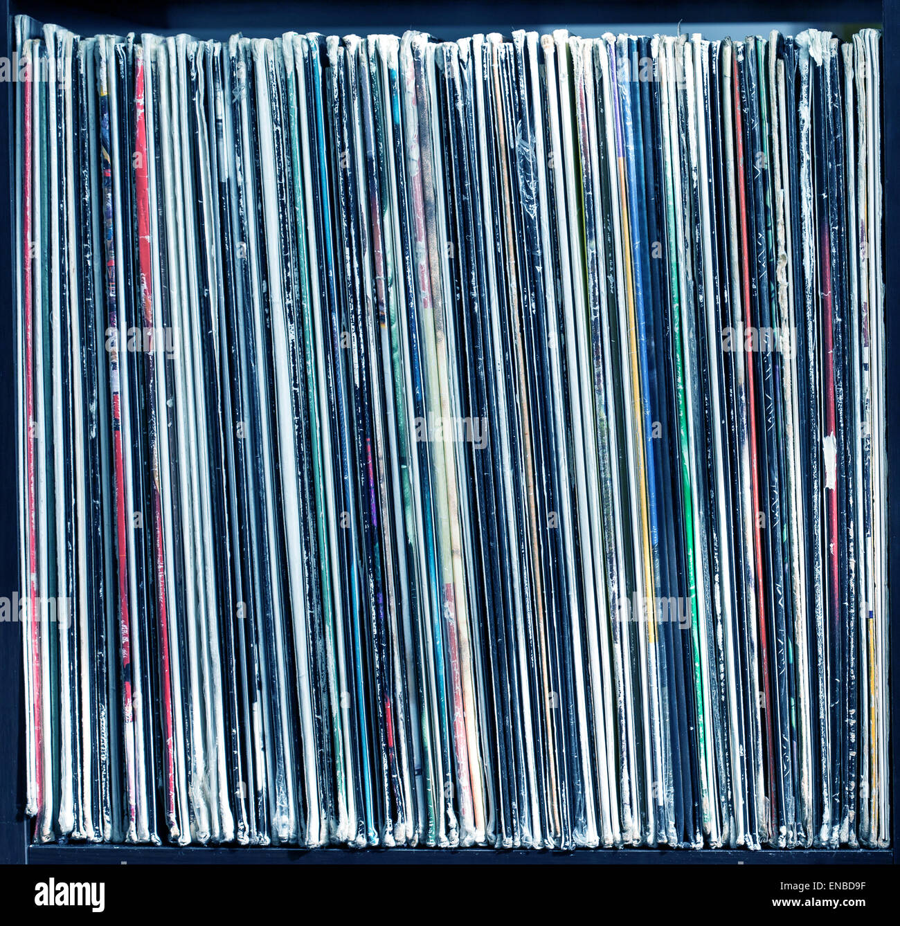 Stack of old vinyl records. blue tone Stock Photo - Alamy