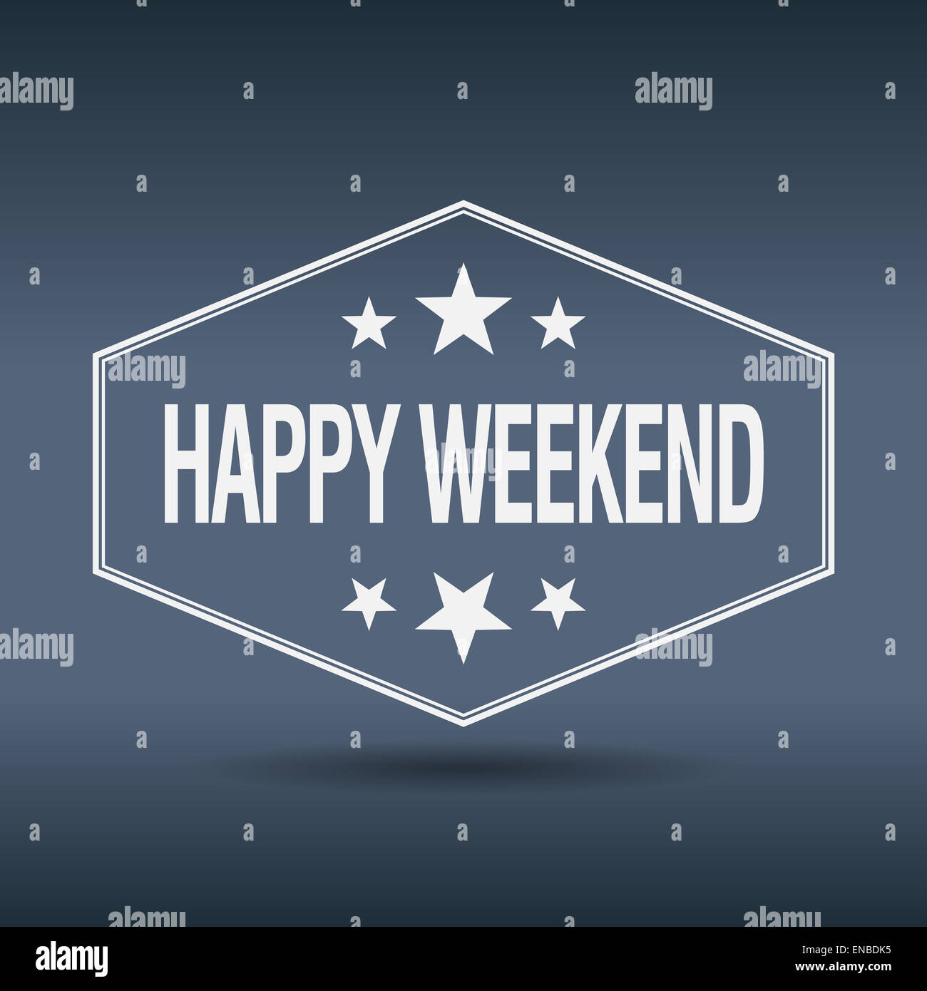 happy weekend hexagonal white vintage retro style label Stock Photo - Alamy