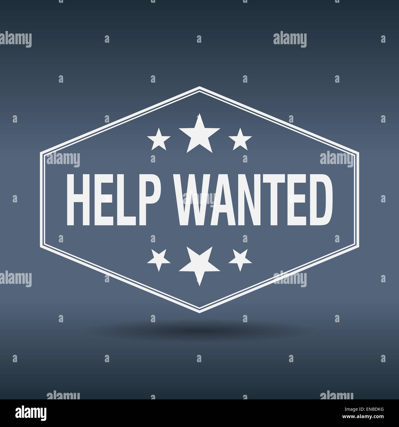 help wanted hexagonal white vintage retro style label Stock Photo - Alamy