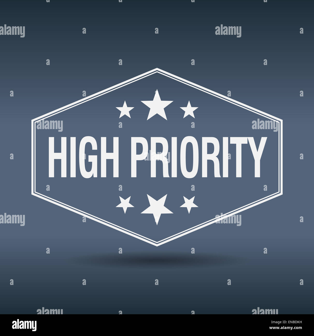 high priority hexagonal white vintage retro style label Stock Photo - Alamy