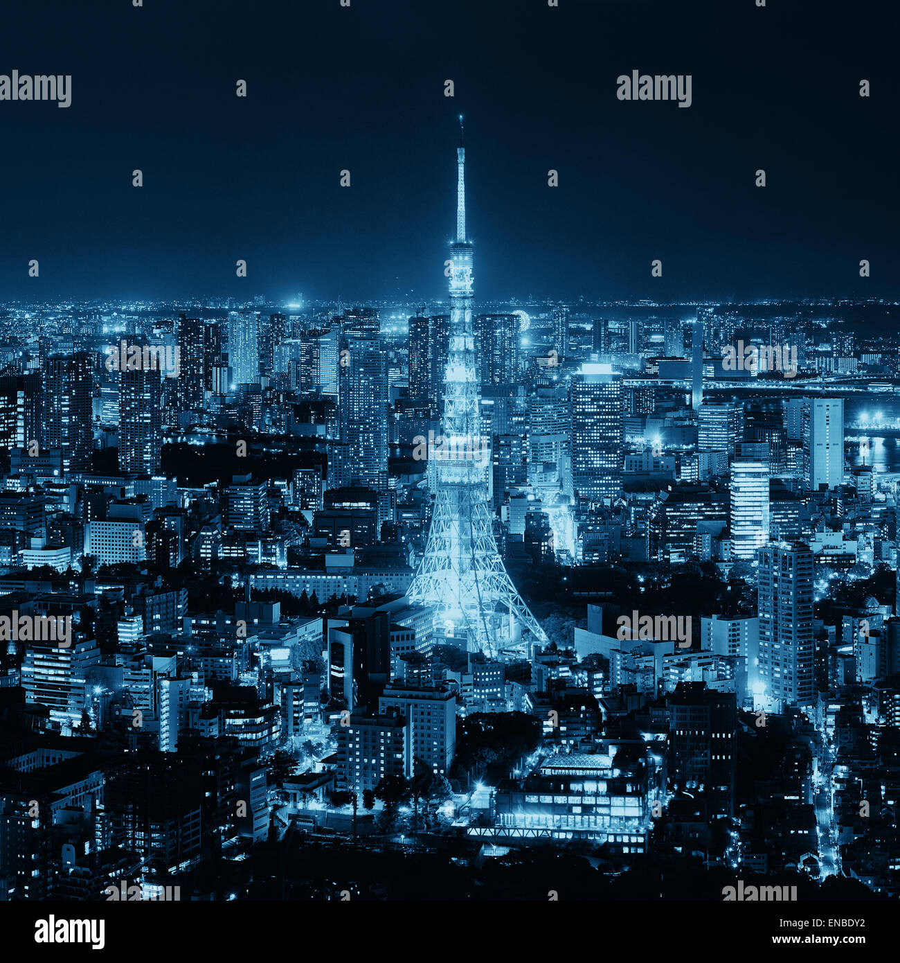 Tokyo Tower and urban skyline rooftop view at night, Japan Stock Photo ...
