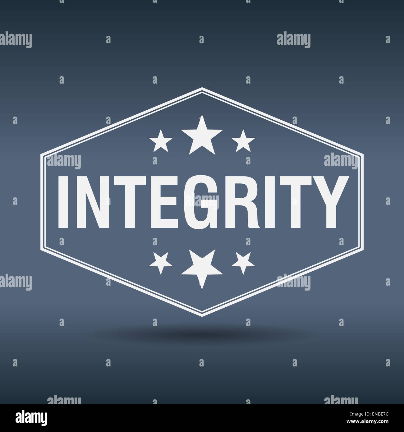integrity hexagonal white vintage retro style label Stock Photo - Alamy