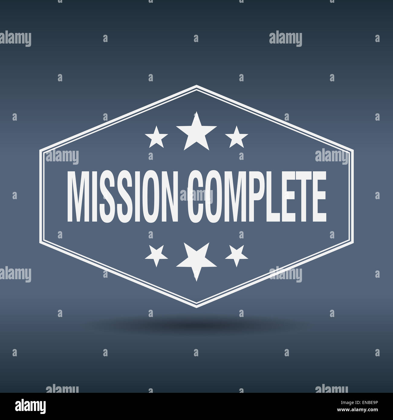 mission complete hexagonal white vintage retro style label Stock Photo ...