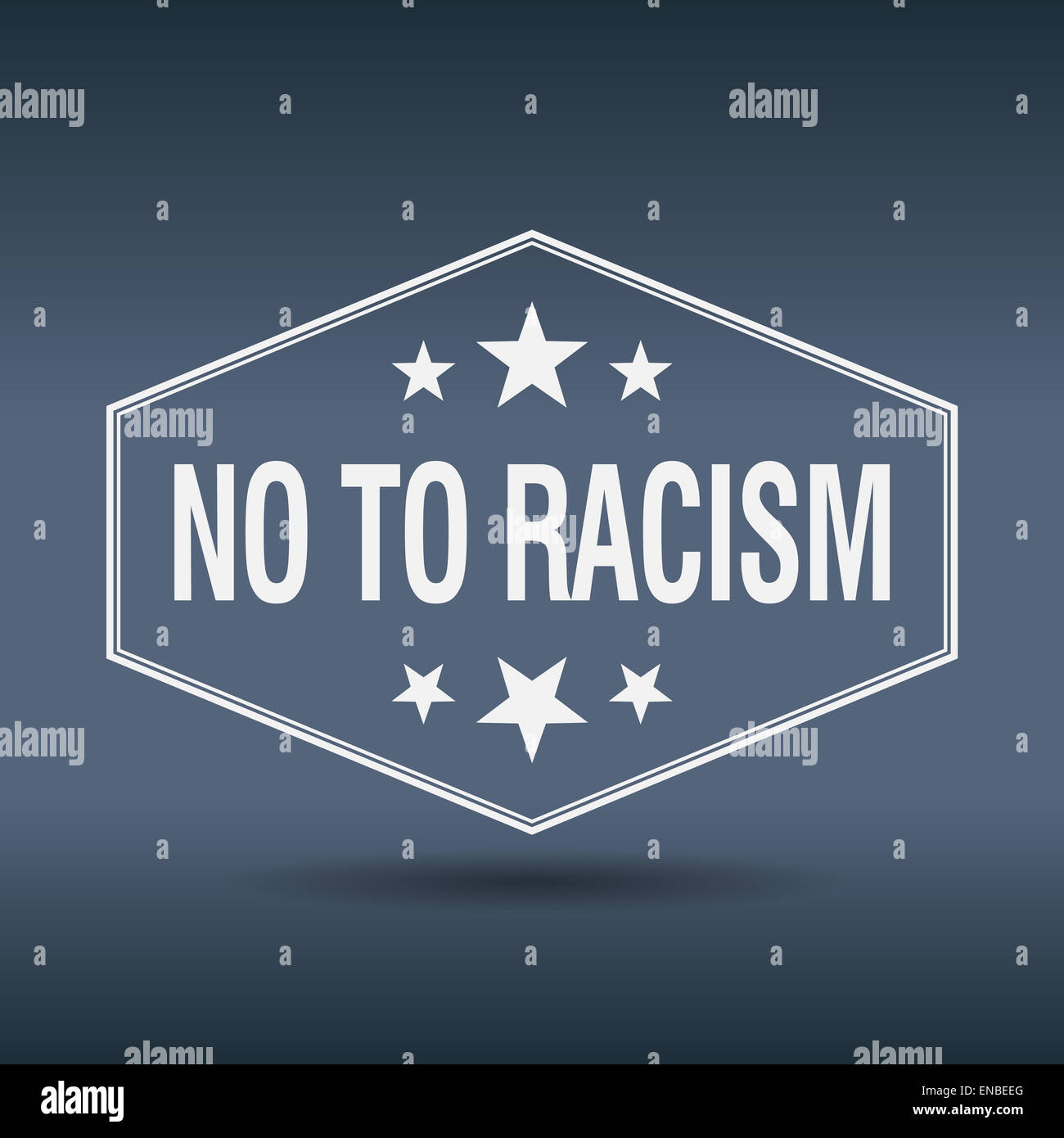 no to racism hexagonal white vintage retro style label Stock Photo - Alamy