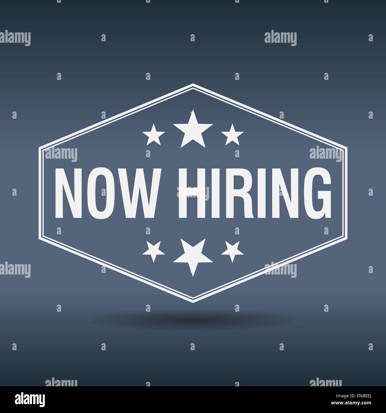 now hiring hexagonal white vintage retro style label Stock Photo - Alamy