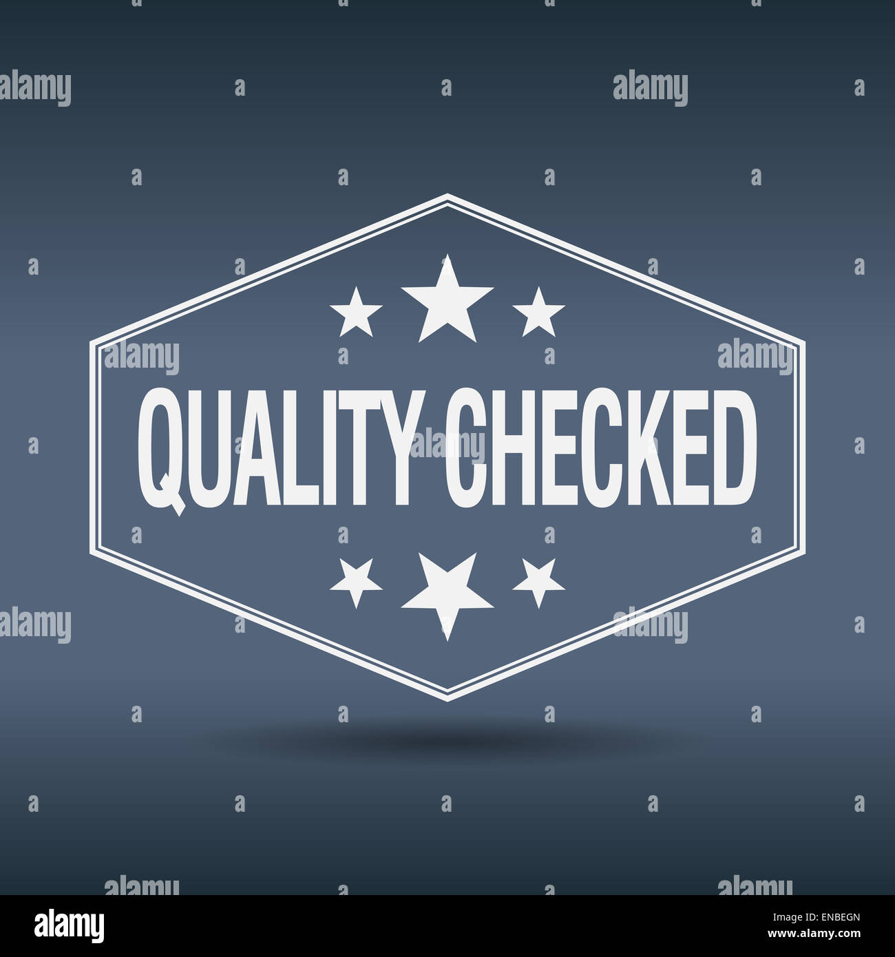 quality checked hexagonal white vintage retro style label Stock Photo ...