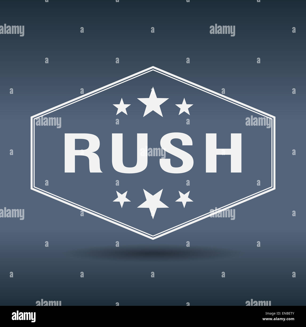 rush hexagonal white vintage retro style label Stock Photo - Alamy