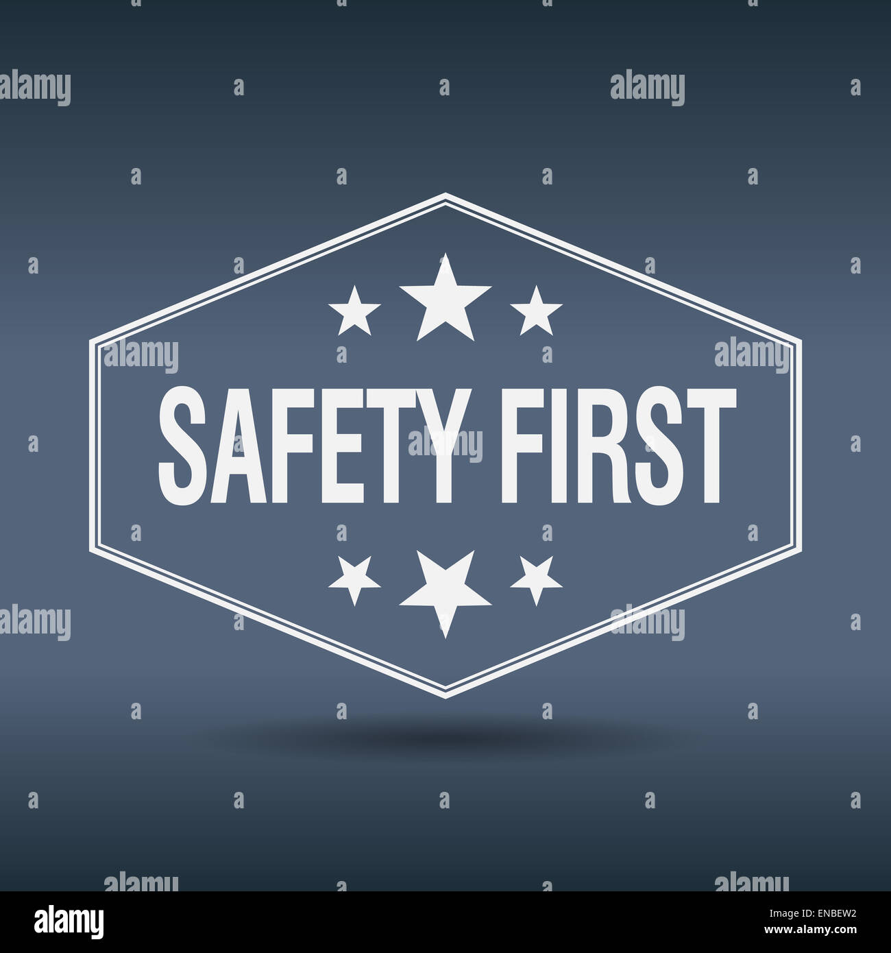 safety first hexagonal white vintage retro style label Stock Photo - Alamy