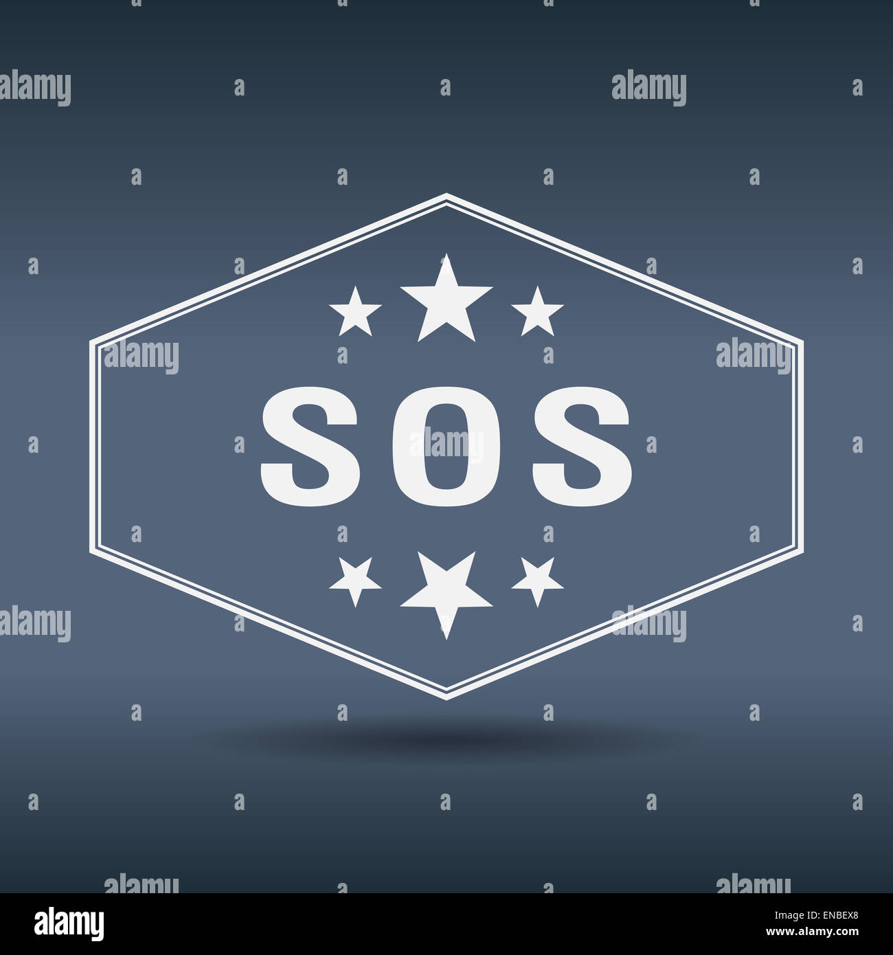 sos hexagonal white vintage retro style label Stock Photo - Alamy