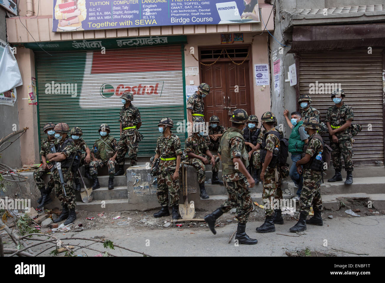 Kathmandu, Kathmandu, Nepal. 1st May, 2015. Nepalese Army are sitting ...