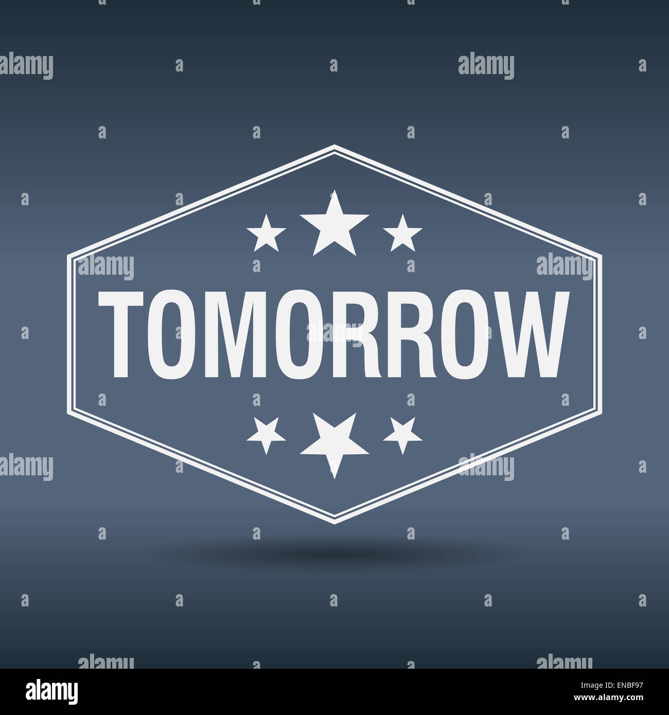 tomorrow hexagonal white vintage retro style label Stock Photo - Alamy