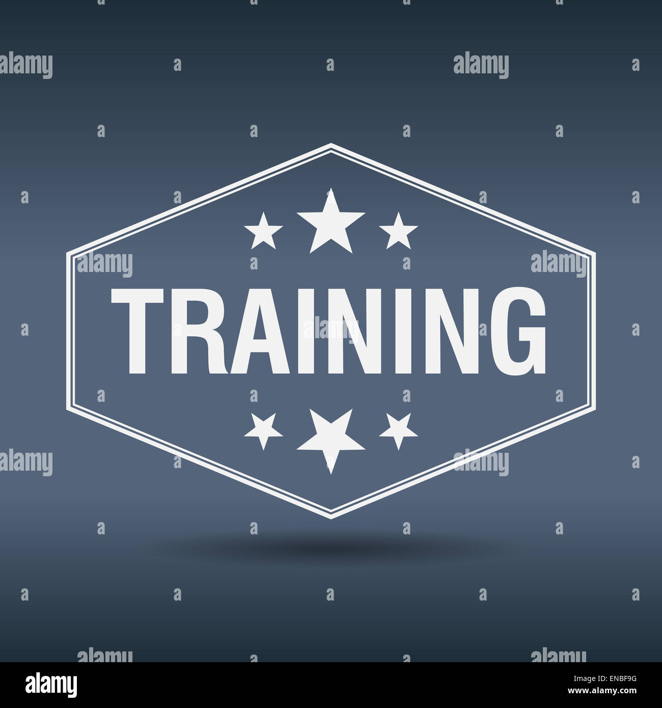 training hexagonal white vintage retro style label Stock Photo - Alamy