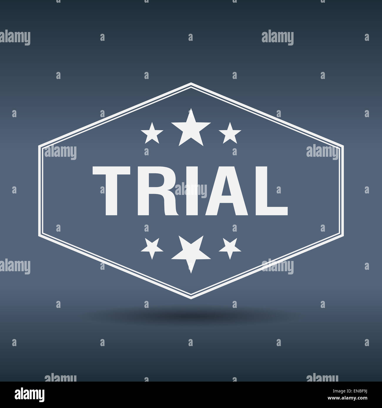 trial hexagonal white vintage retro style label Stock Photo - Alamy