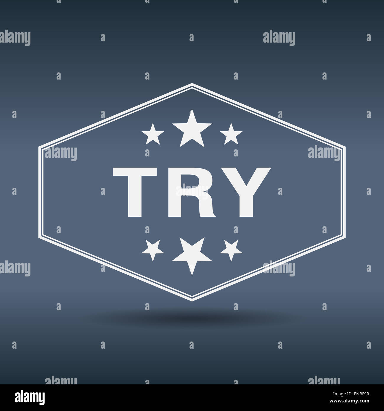 try hexagonal white vintage retro style label Stock Photo - Alamy