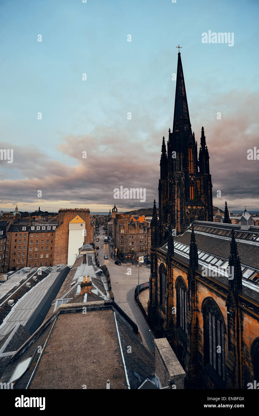 Edinburgh city rooftop view with historical architectures. United ...