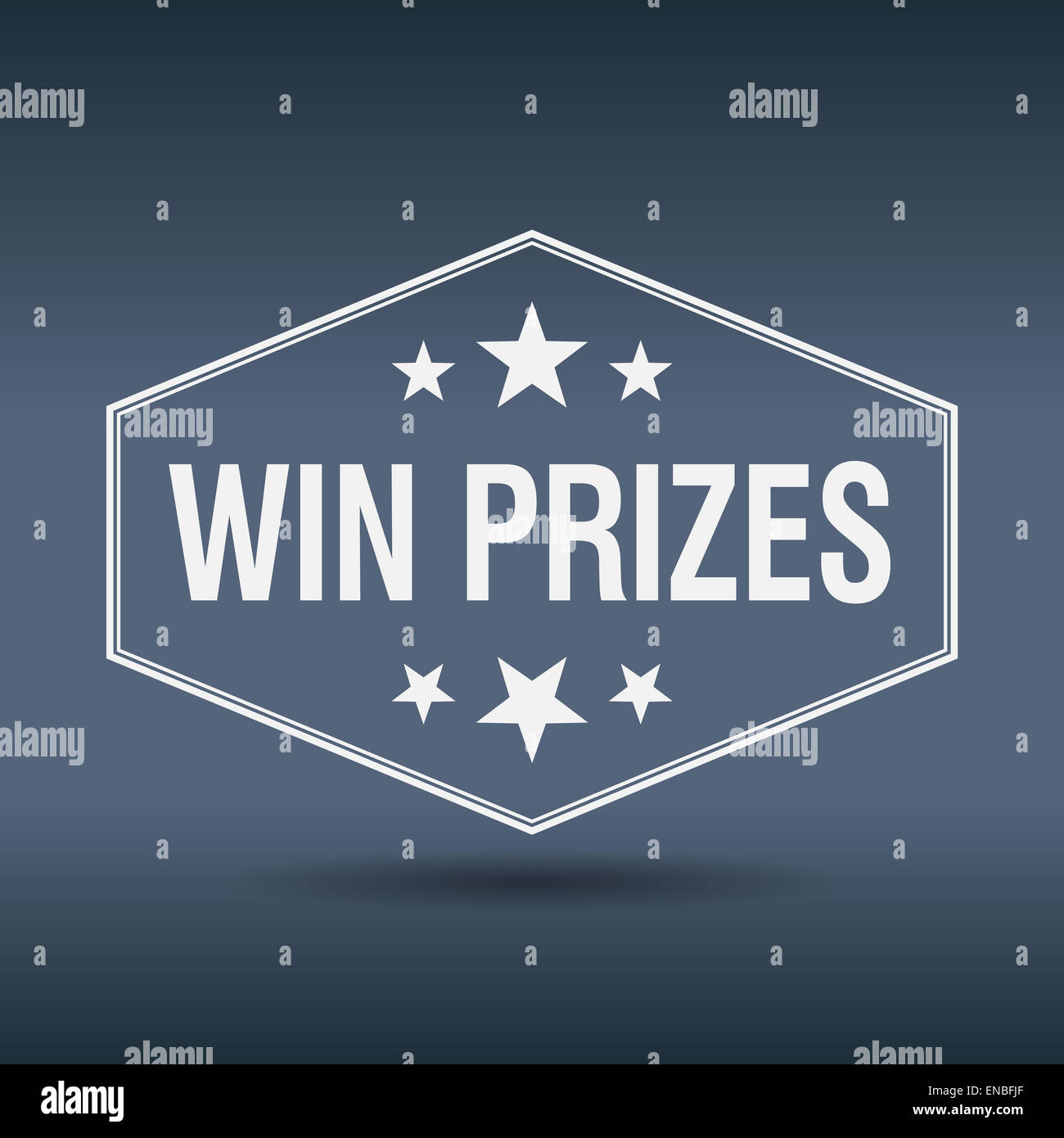 win prizes hexagonal white vintage retro style label Stock Photo - Alamy