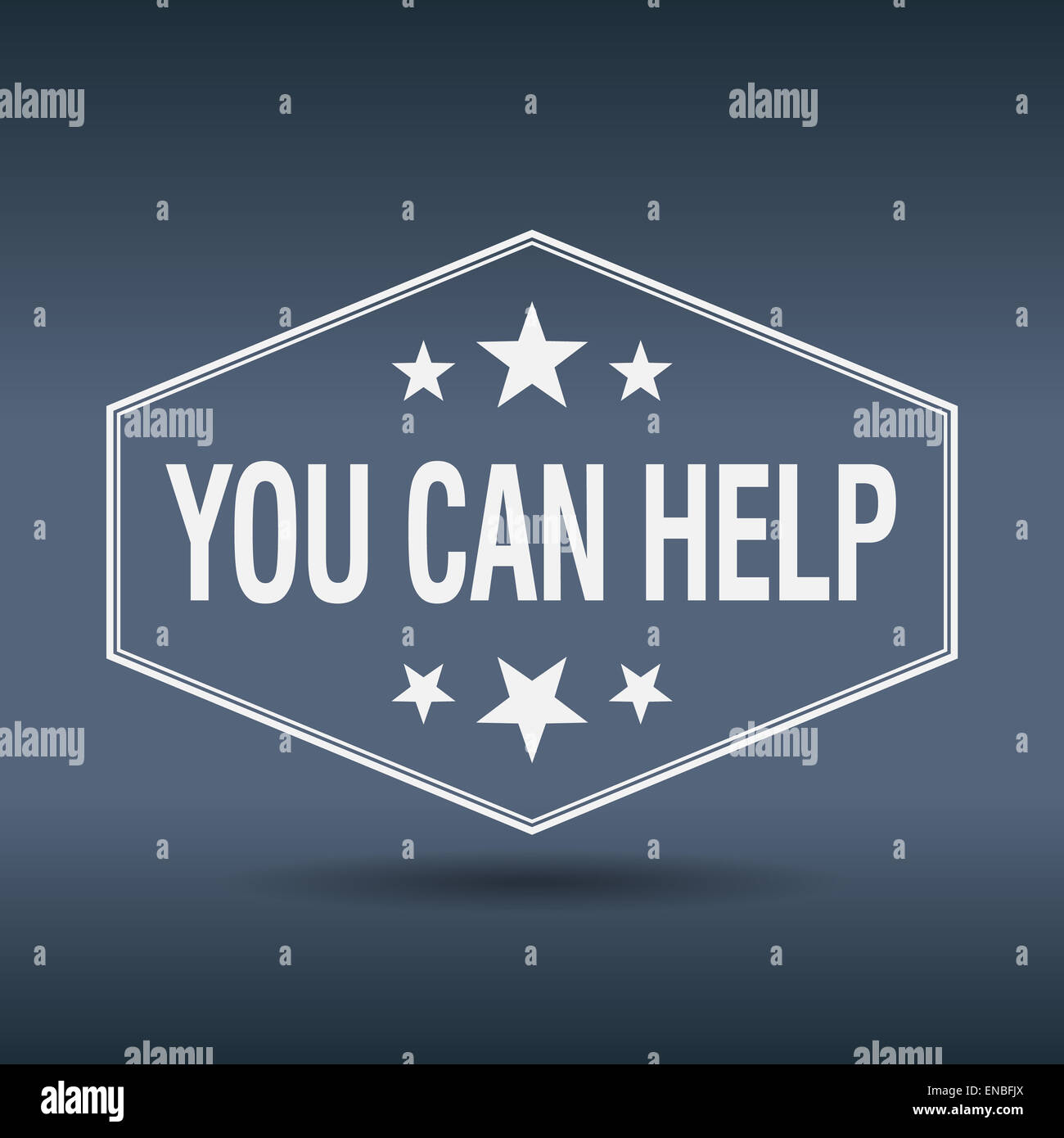 you can help hexagonal white vintage retro style label Stock Photo - Alamy