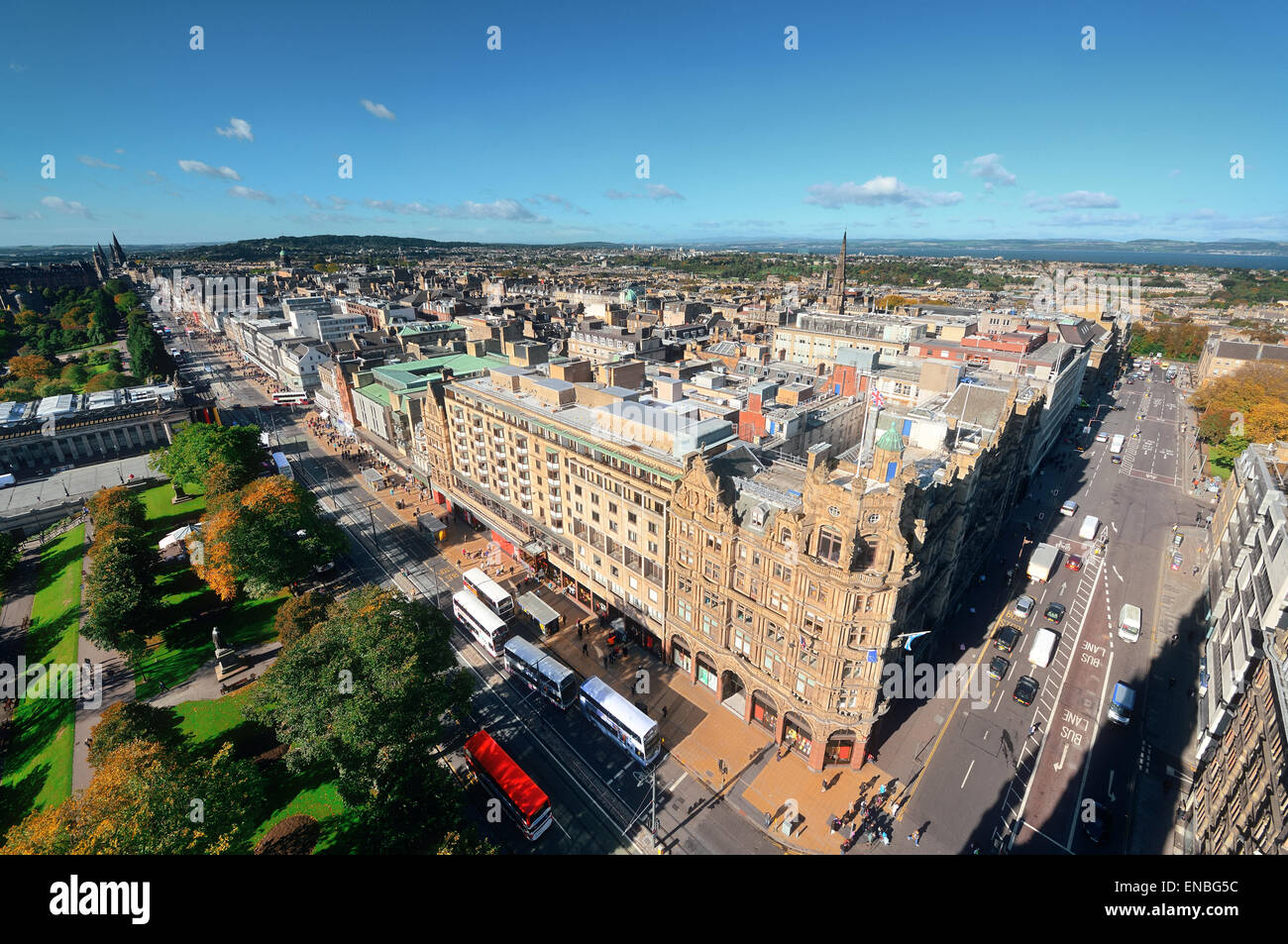 Edinburgh city rooftop street view with historical architectures ...
