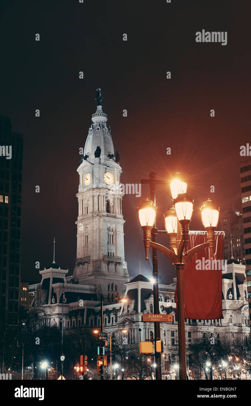 Philadelphia urban city street view at night Stock Photo - Alamy