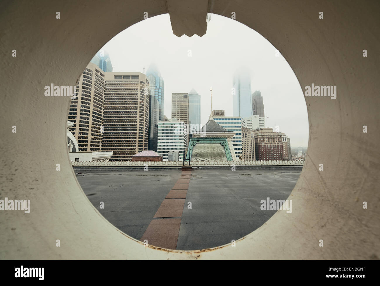Philadelphia city architectures through window Stock Photo - Alamy