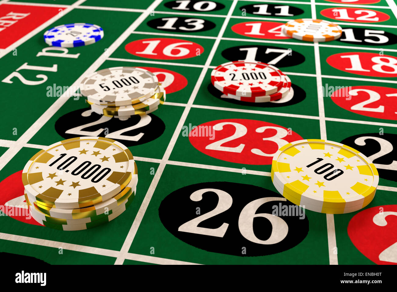 closeup of a tokens stacks on the roulette table Stock Photo - Alamy