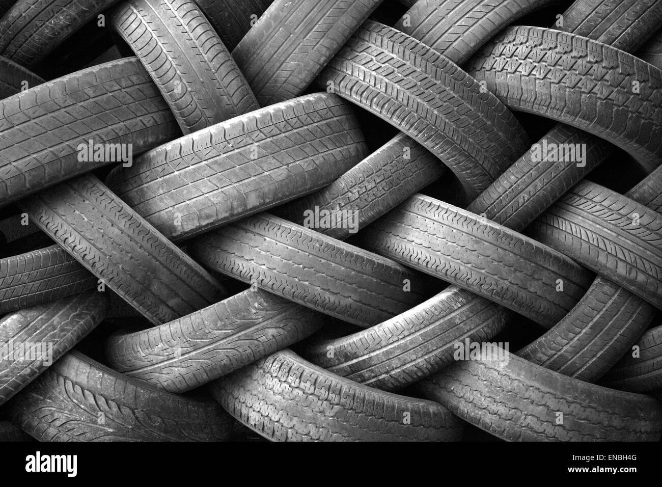 March 2008 - Stack of old car tyres to use as a background or texture ...