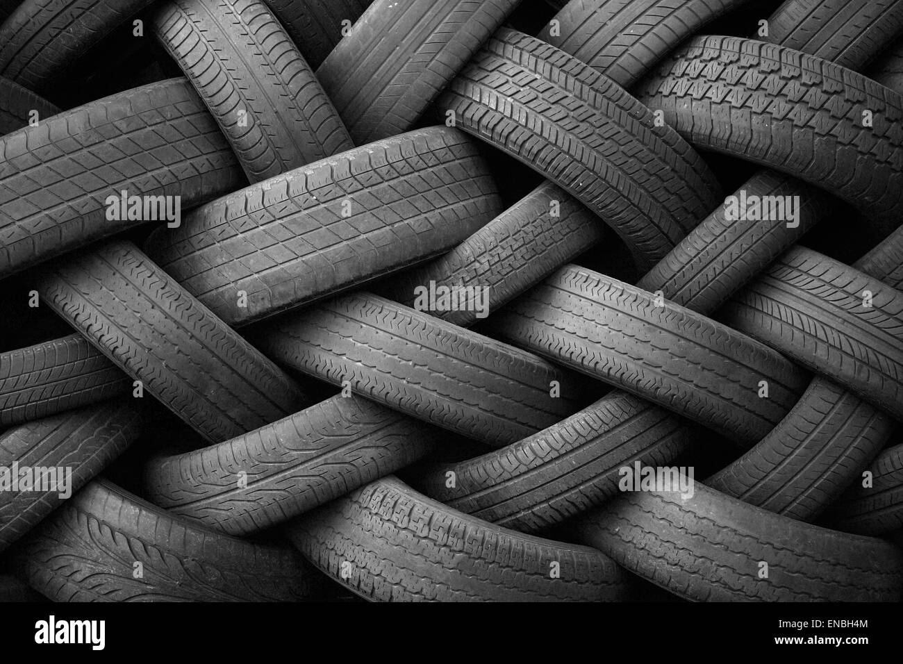 March 2008 - Stack of old car tyres to use as a background or texture ...