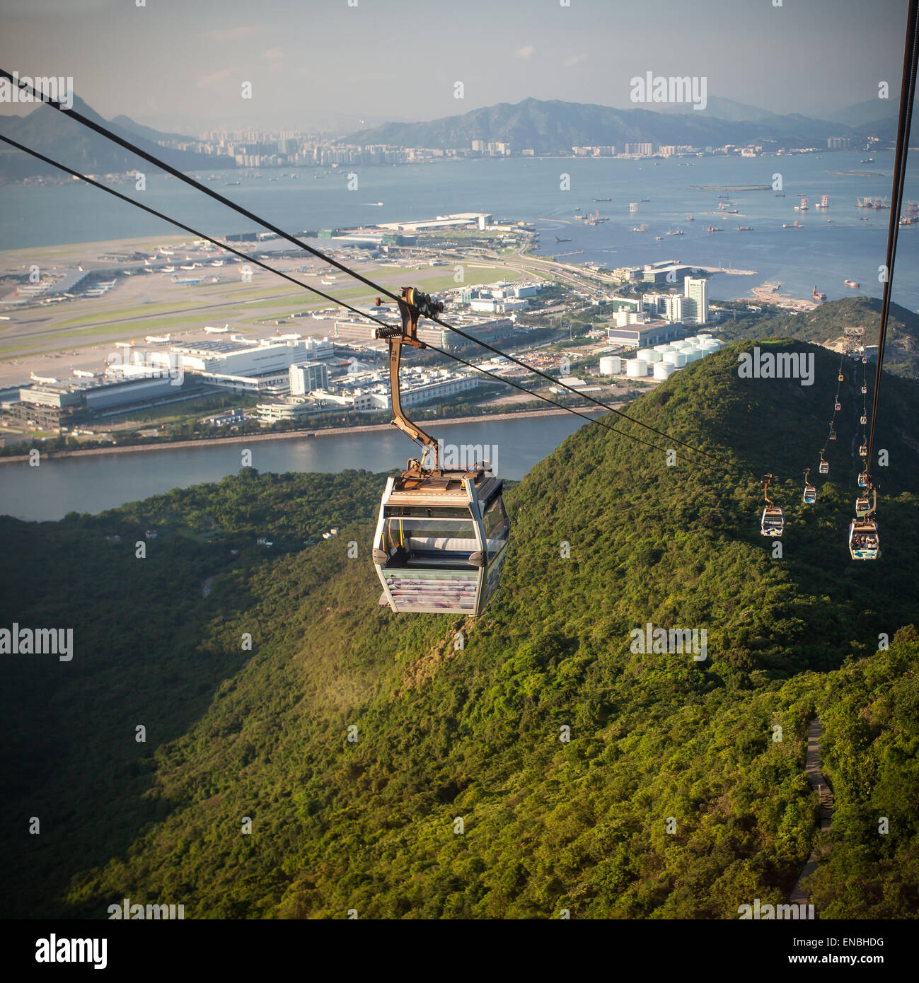 Cable Car way to mountains above the river Stock Photo - Alamy