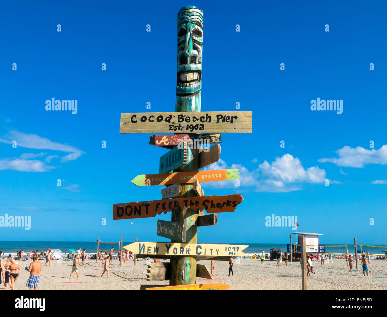 Cocoa Beach Pier Signpost, Florida, USA Stock Photo - Alamy
