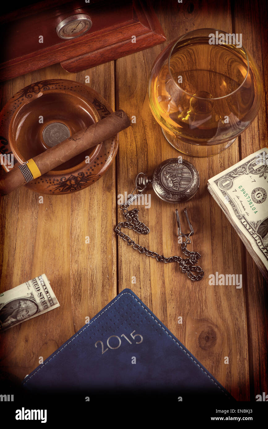 Cuban cigar with items related to travel,business and Cuba Stock Photo ...