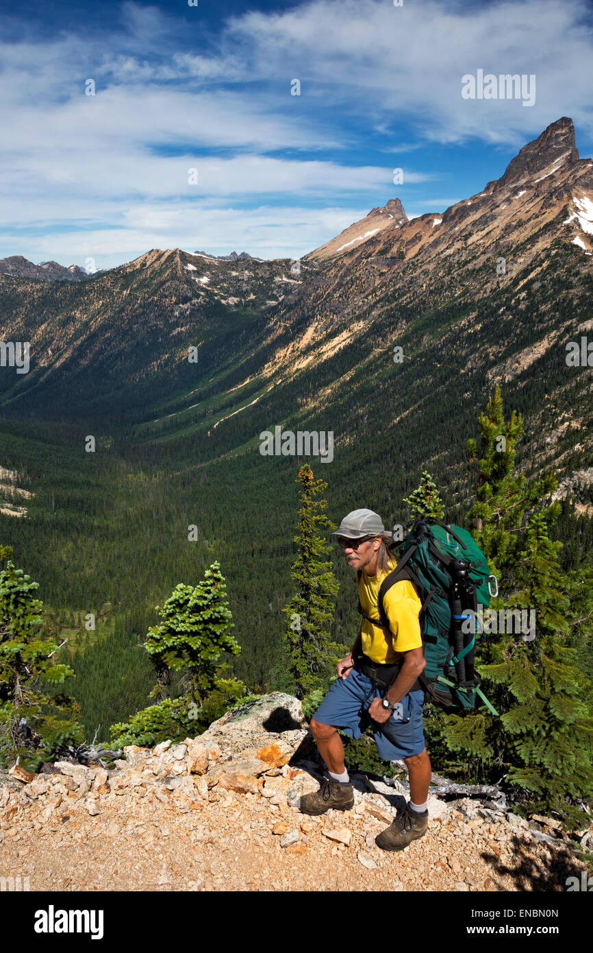 WASHINGTON - Backpacker on Pacific Crest Trail south of Granite Pass in ...