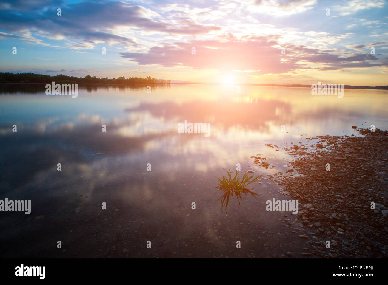 Large panoramic view at the beautiful lake Stock Photo - Alamy