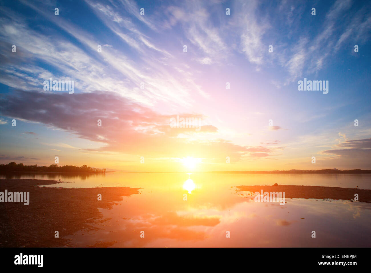 Large panoramic view at the beautiful lake Stock Photo - Alamy