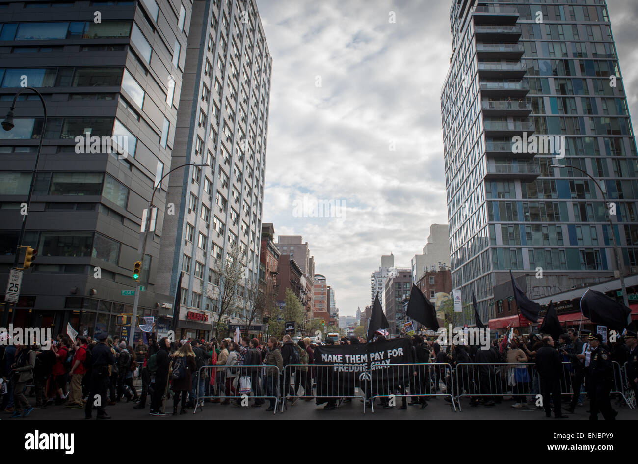 Manhattan, New York, USA. 1st May, 2015. Anti-police signs as activists ...