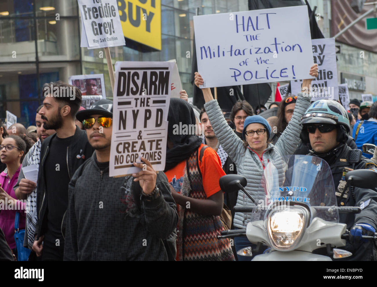 Manhattan, New York, USA. 1st May, 2015. Anti-police signs as activists ...