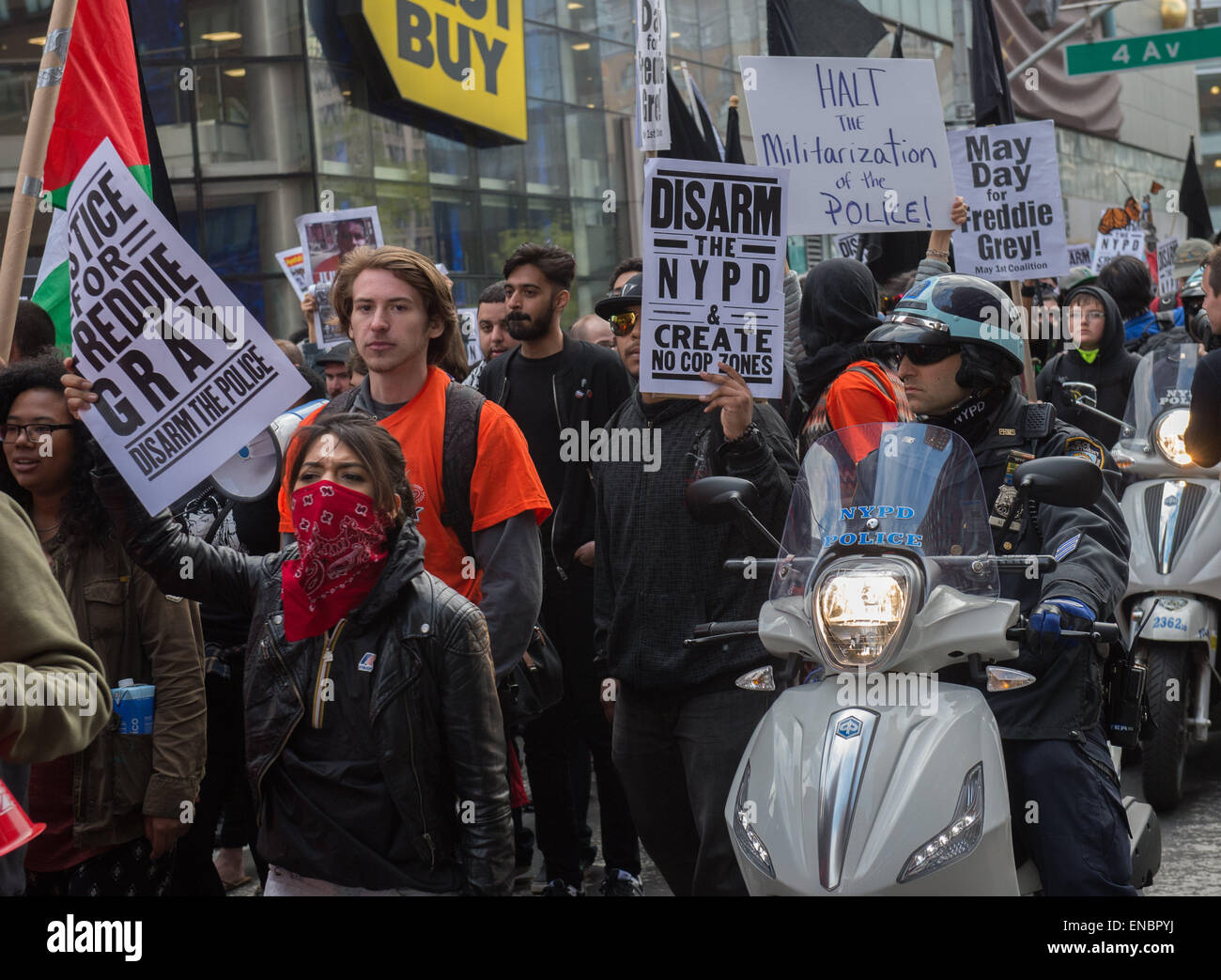 Manhattan, New York, USA. 1st May, 2015. Anti-police signs as activists ...