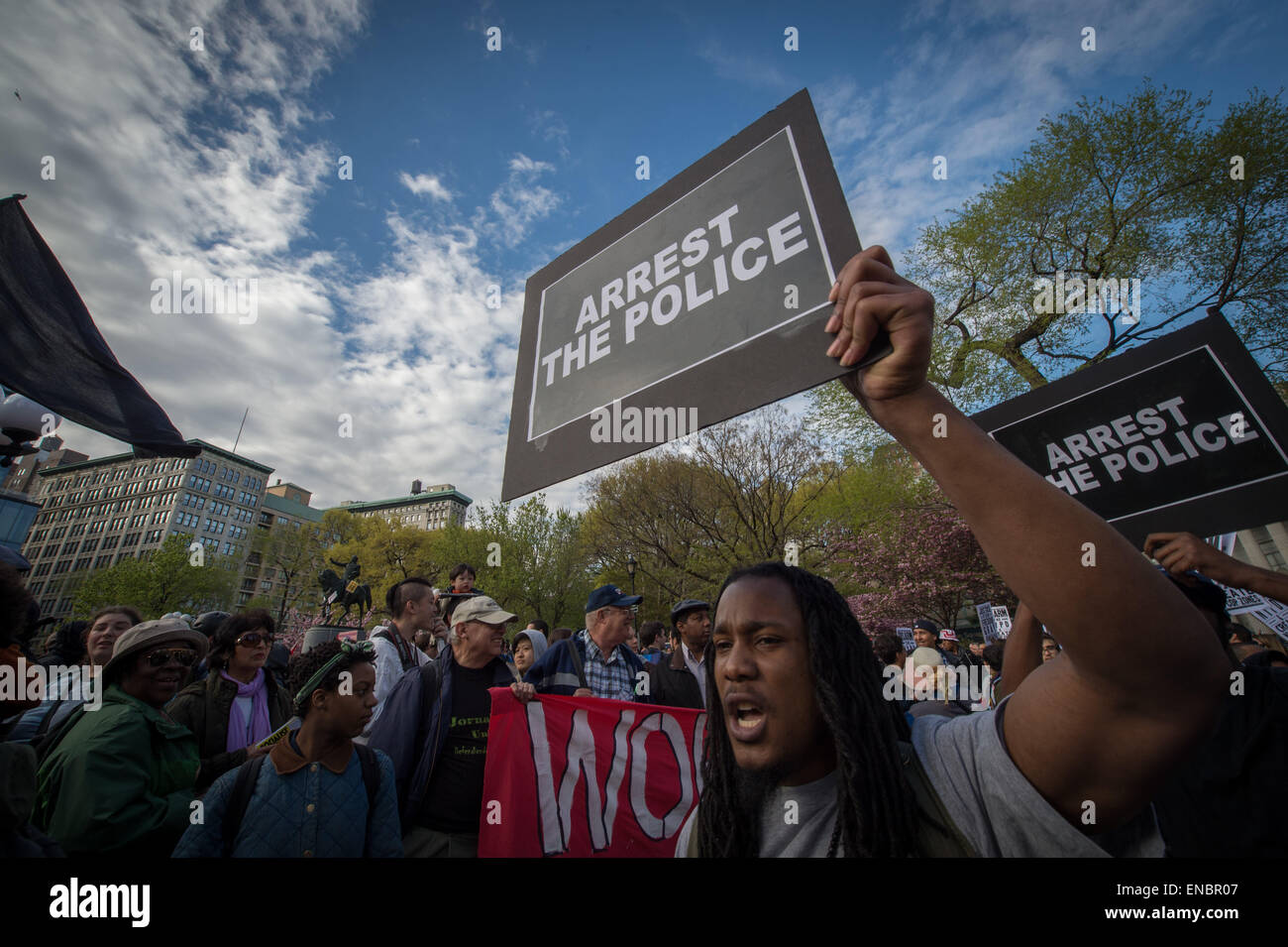 Manhattan, New York, USA. 1st May, 2015. Anti-police signs as activists ...