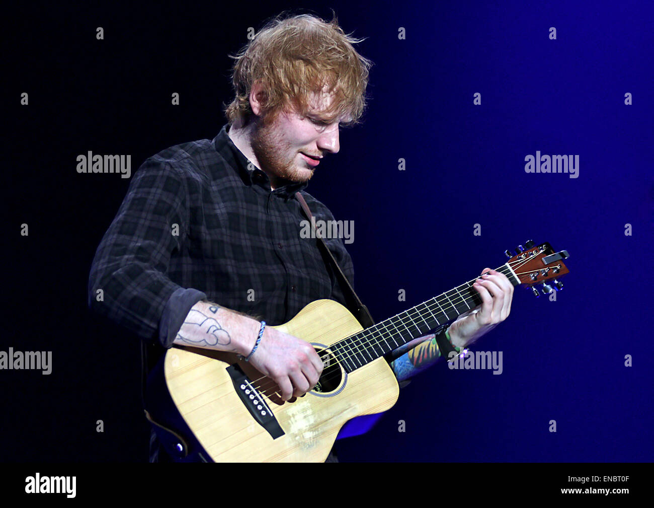 Ed Sheeran performing live on stage at Manchester Arena Featuring: Ed ...