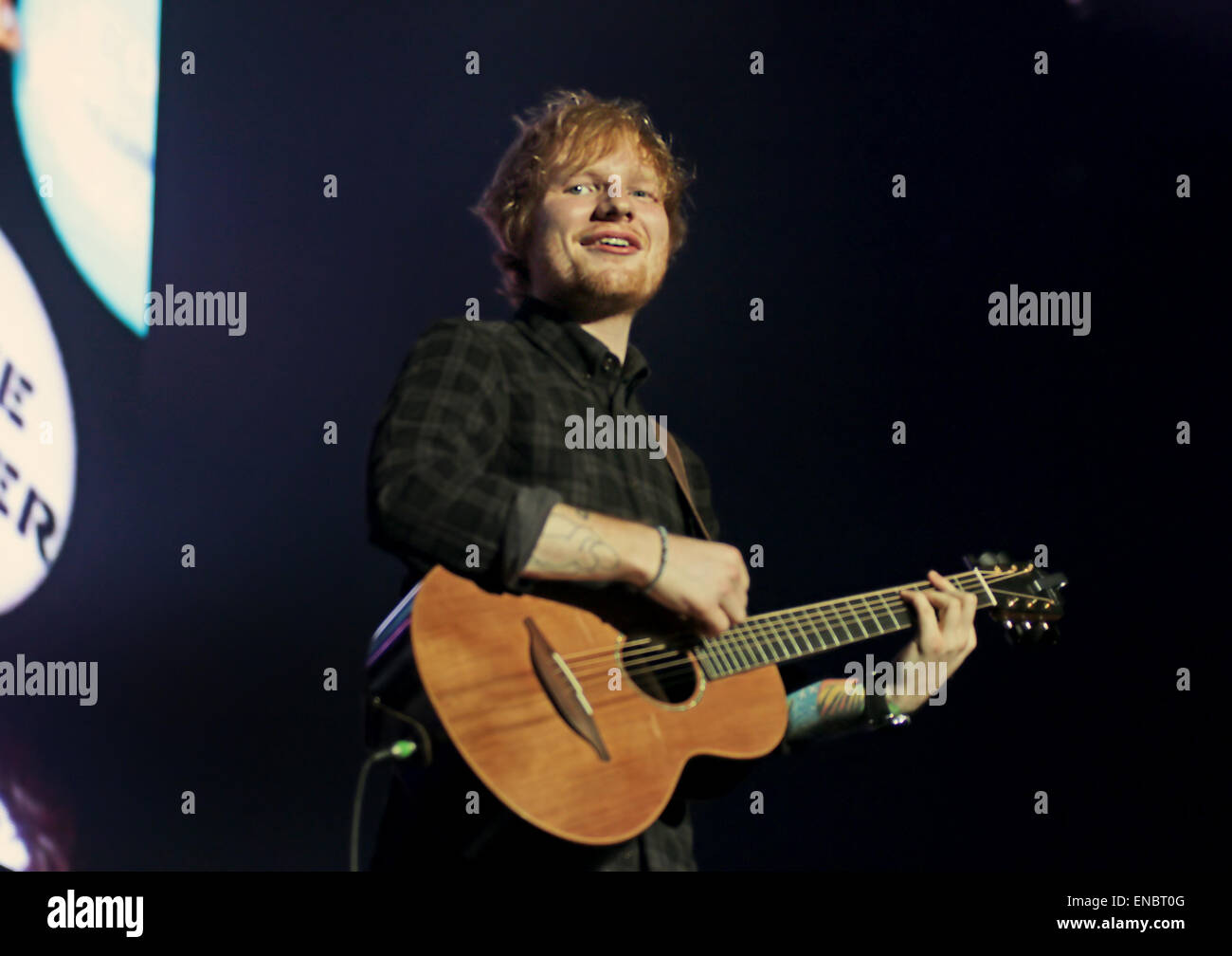Ed Sheeran performing live on stage at Manchester Arena Featuring: Ed ...