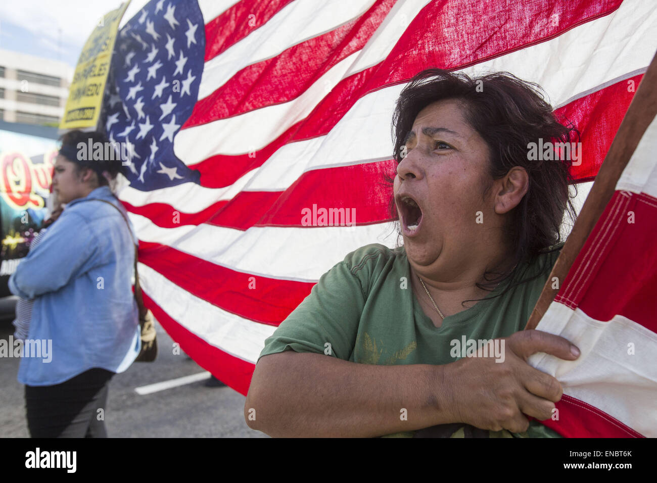Los Angeles, California, USA. 1st May, 2015. Protester shout slogans ...