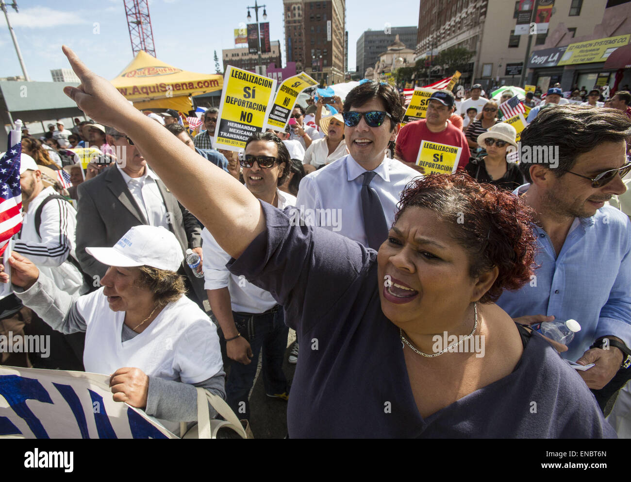 Los Angeles, California, USA. 1st May, 2015. Protester shout slogans ...