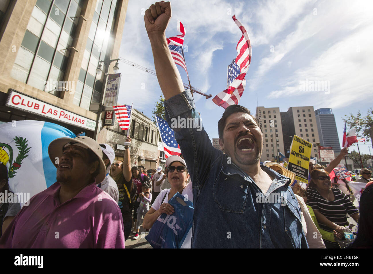 Los Angeles, California, USA. 1st May, 2015. Protester shout slogans ...