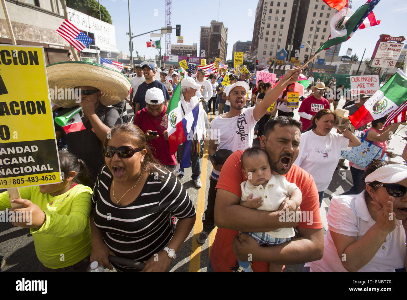 Los Angeles, California, USA. 1st May, 2015. Protester shout slogans ...