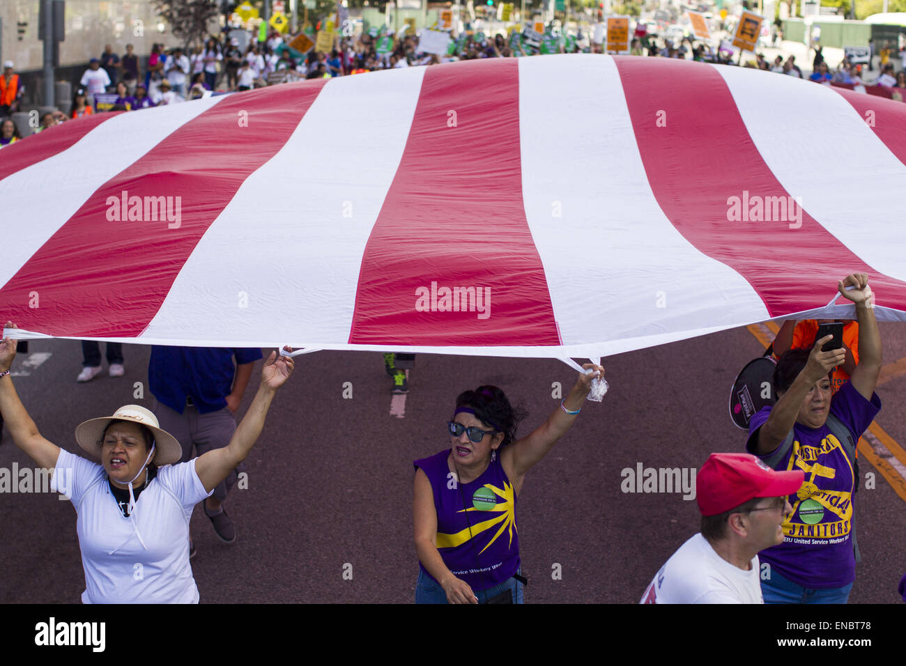 Los Angeles, California, USA. 1st May, 2015. Protesters carry a giant U ...