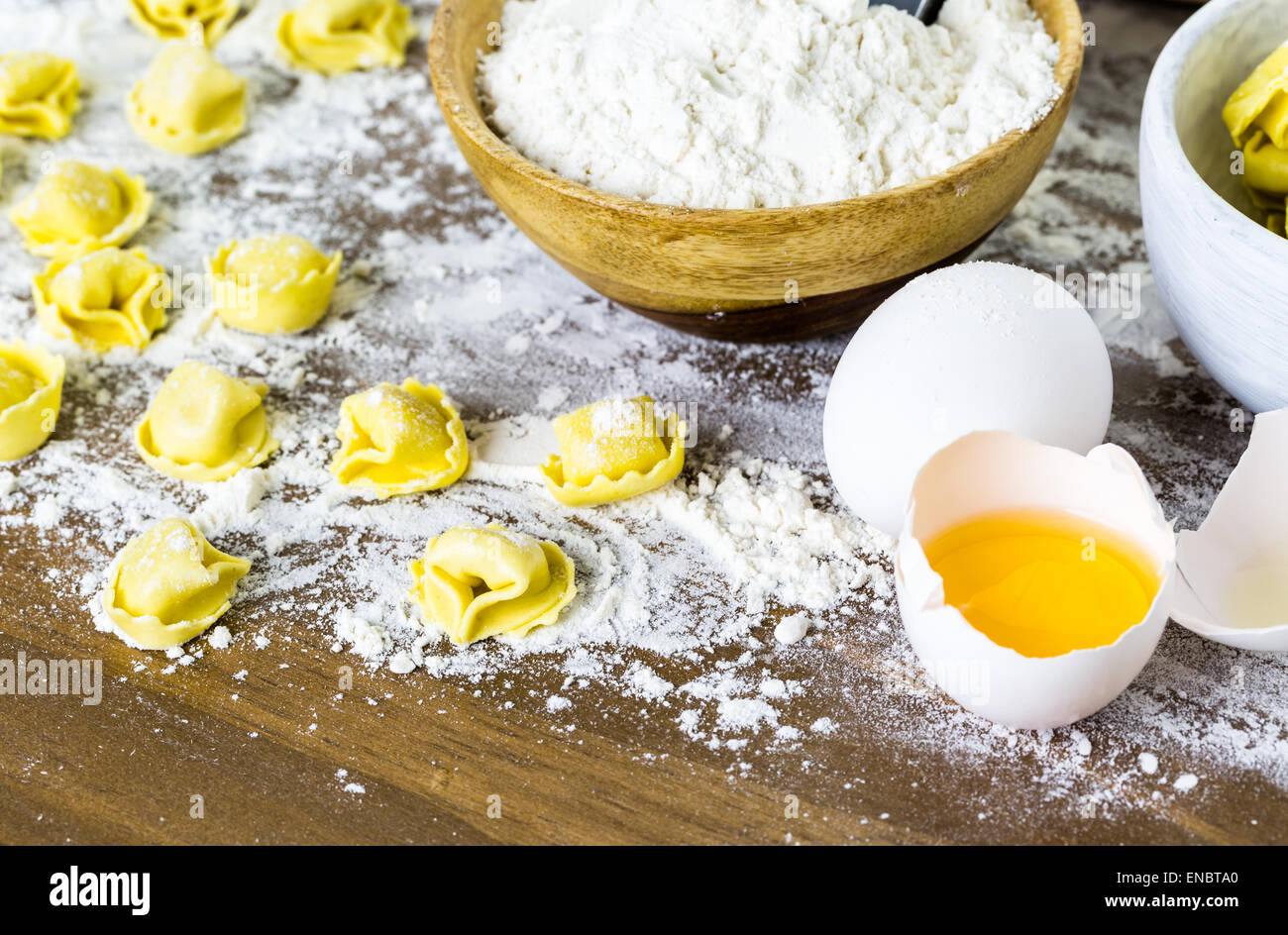Making homemade four cheese tortellini with farm fresh produce Stock ...